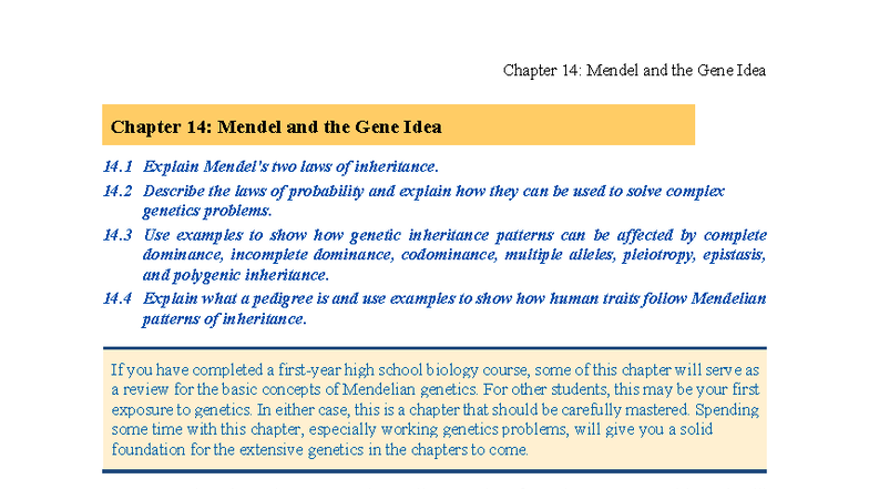 Chapter 14: Mendel and the Gene Idea - Genetics Review Guide - Studocu
