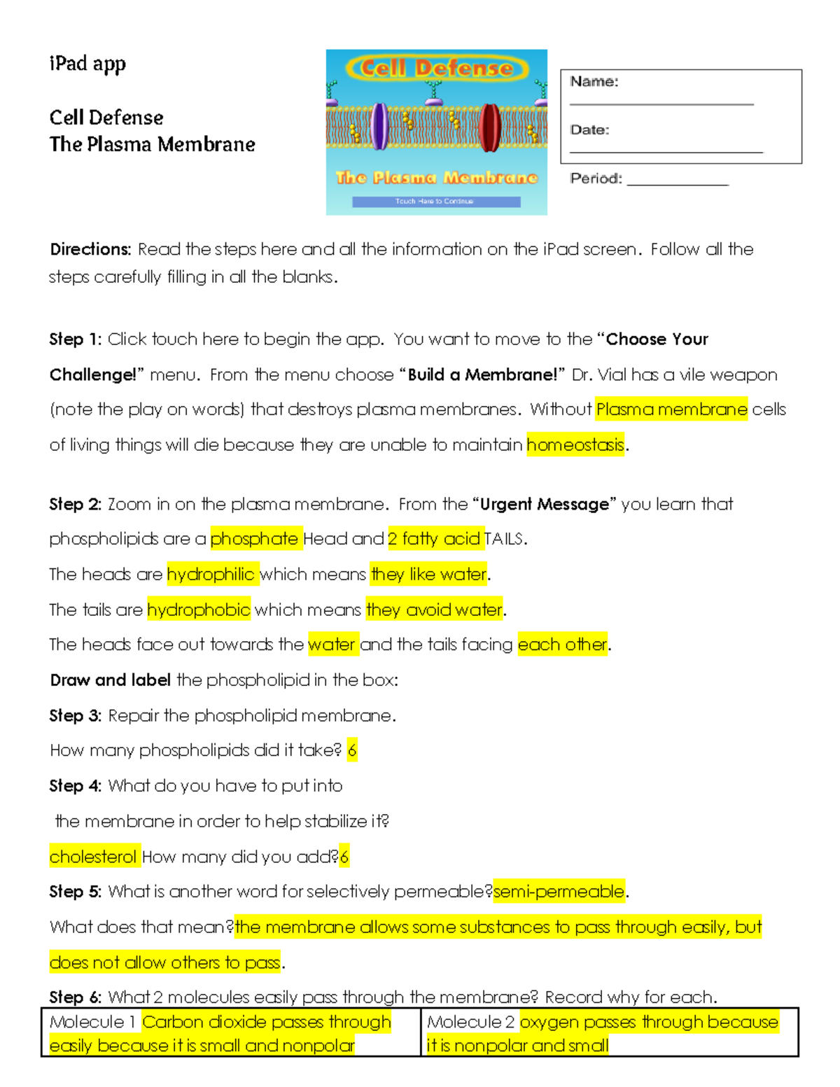 Bioman Cell Defense Worksheet - iPad App Instructions & Activities ...