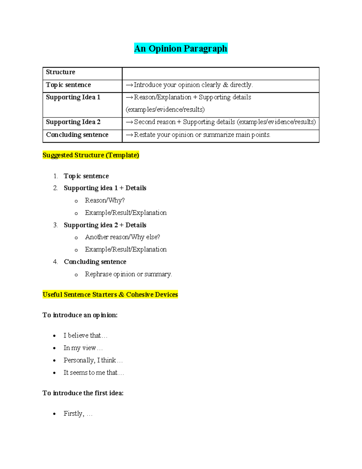 Opinion Paragraph Structure Guide - regrg4g5 - Studocu
