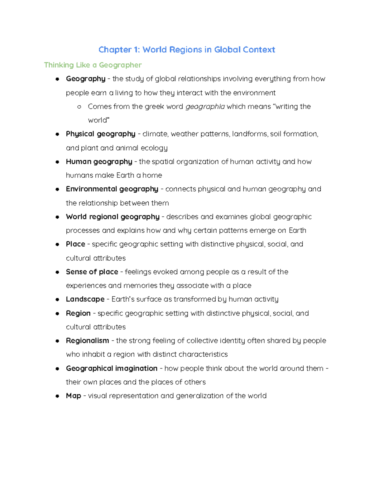 Geography 101: Chapter 1 Notes on World Regions and Global Context ...