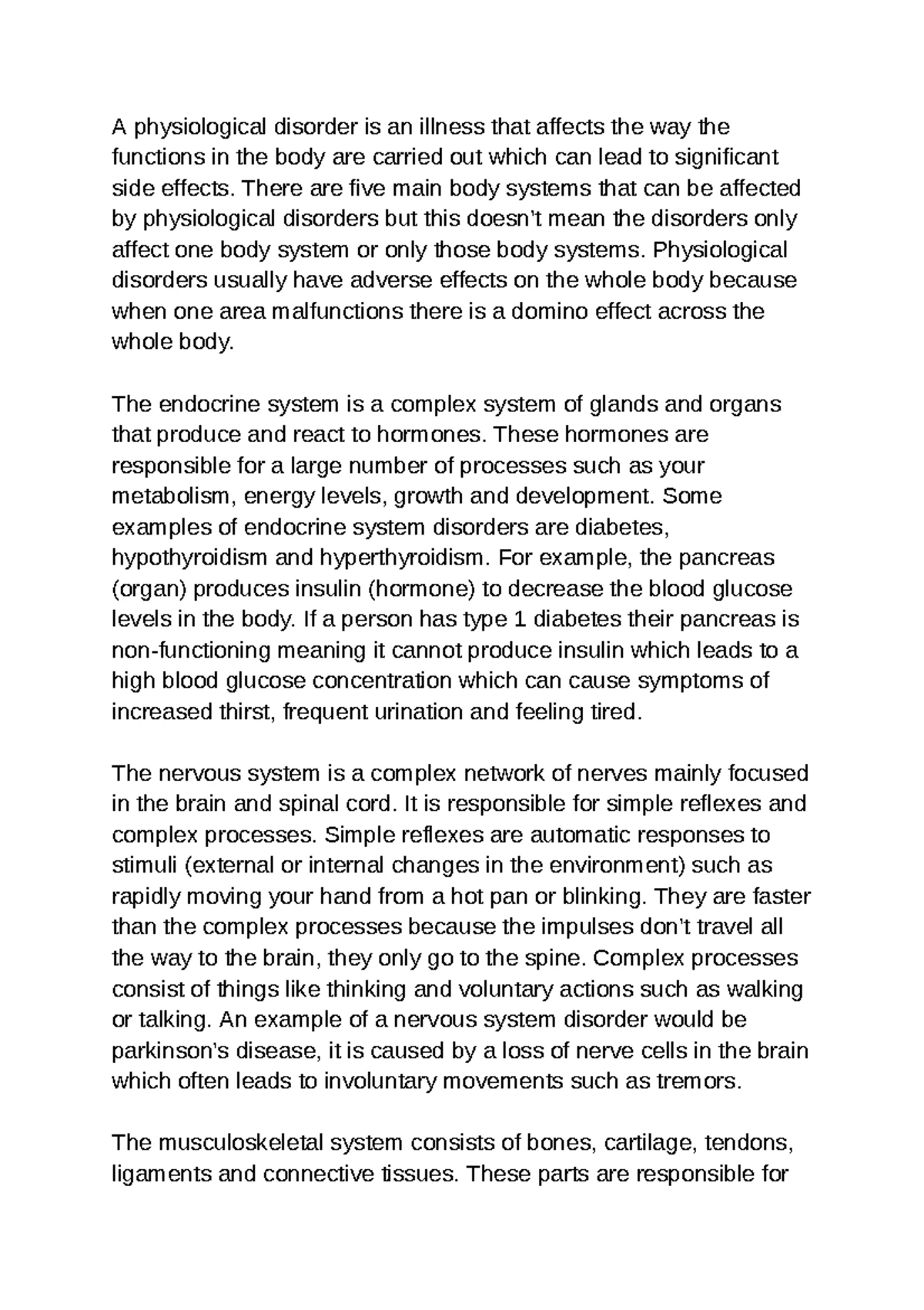 Health and social care health and social care - UNIT 14 PHYSIOLOGICAL ...