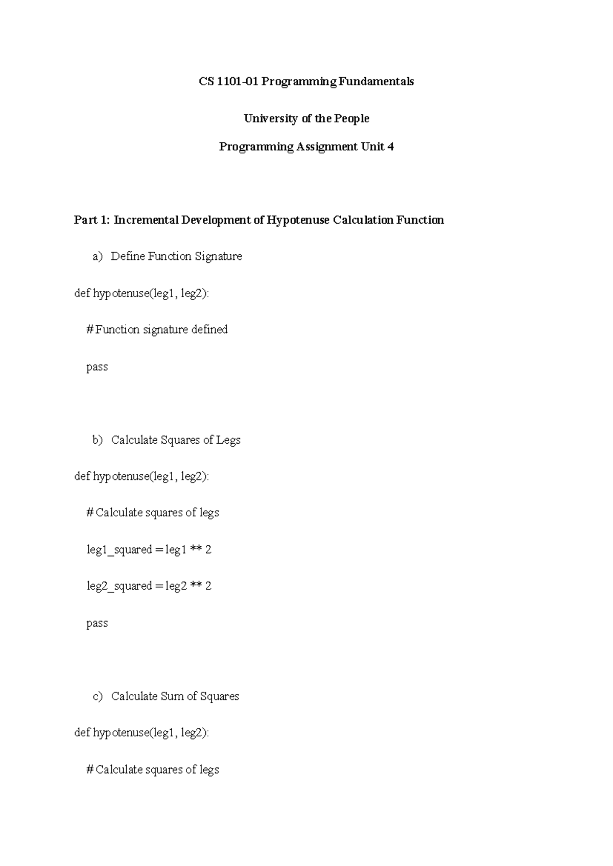 CS 1101-01 Programming Assignment 4: Hypotenuse & Fibonacci Functions - Studocu