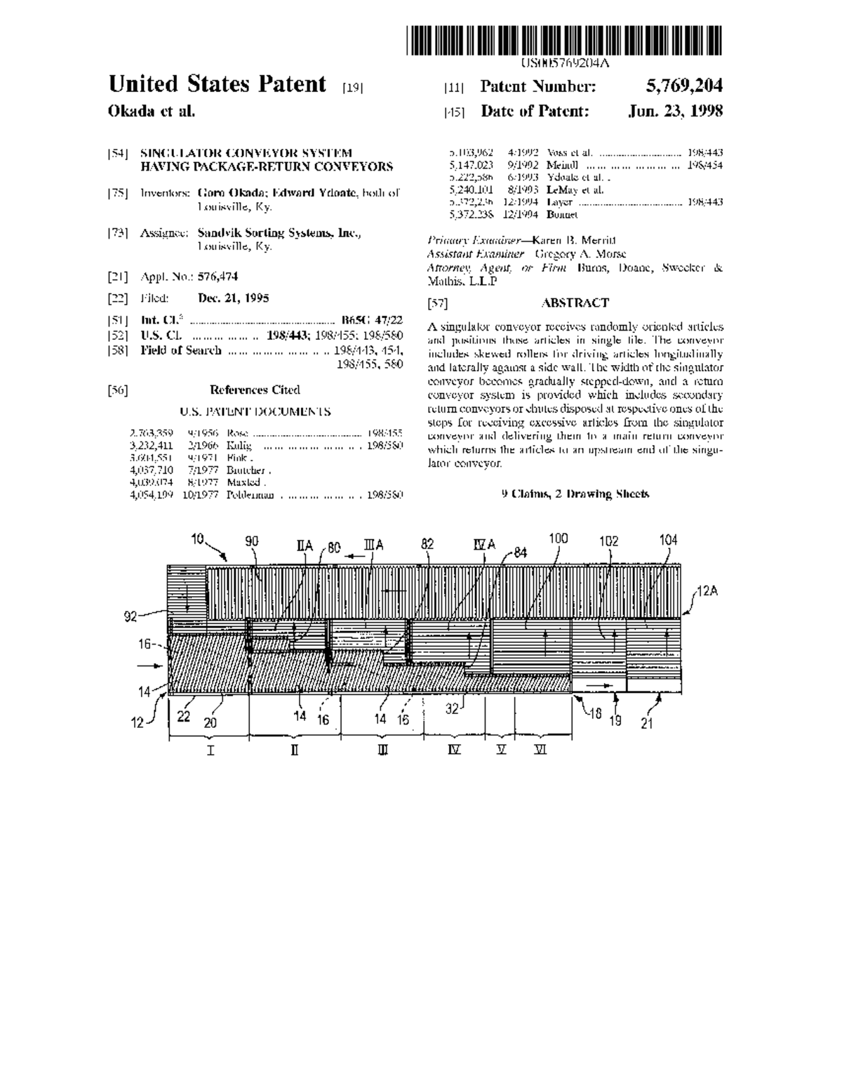 US5769204A Singulator Conveyor System Patent Overview - Studocu