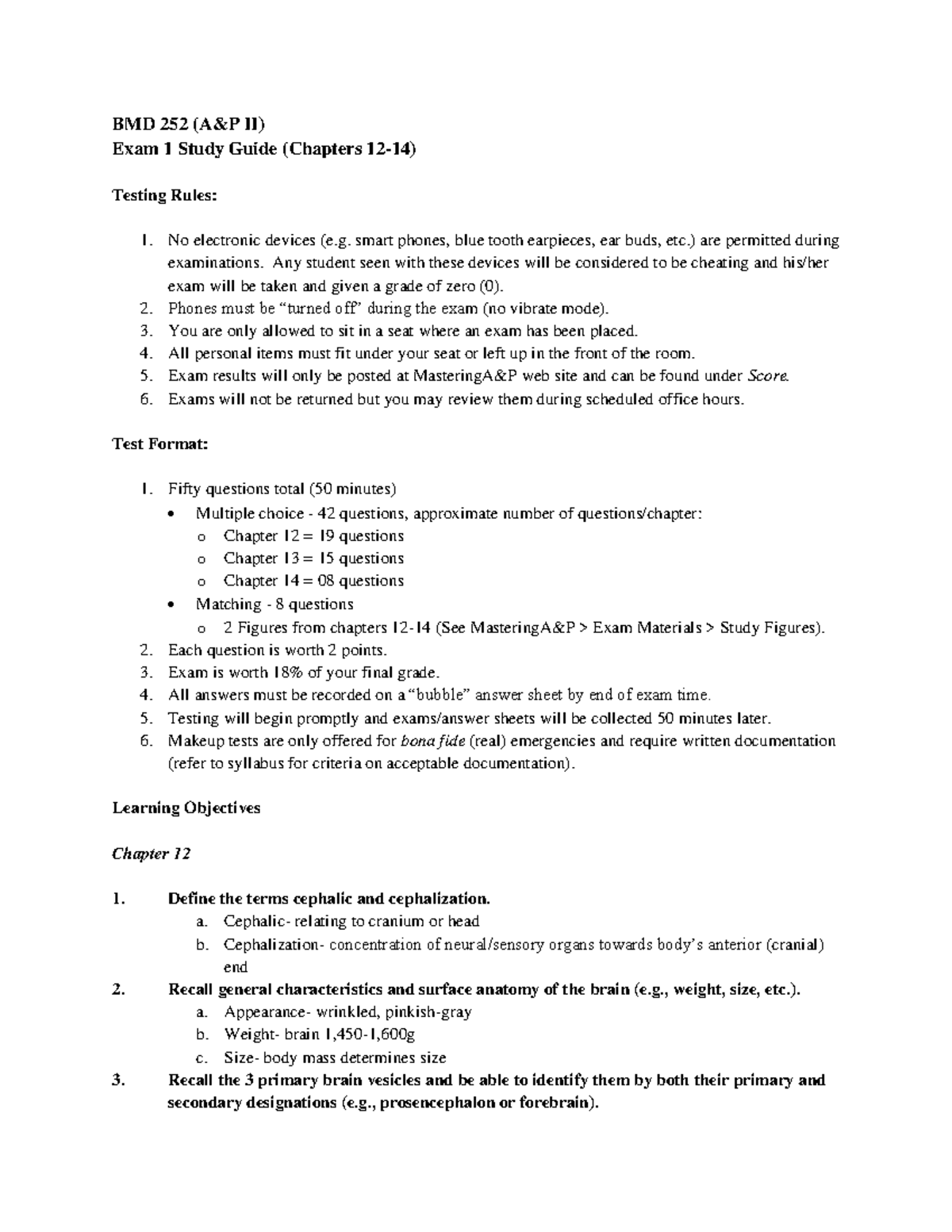 BMD 252 Exam 1 Study Guide: Chapters 12-14 Overview - Studocu