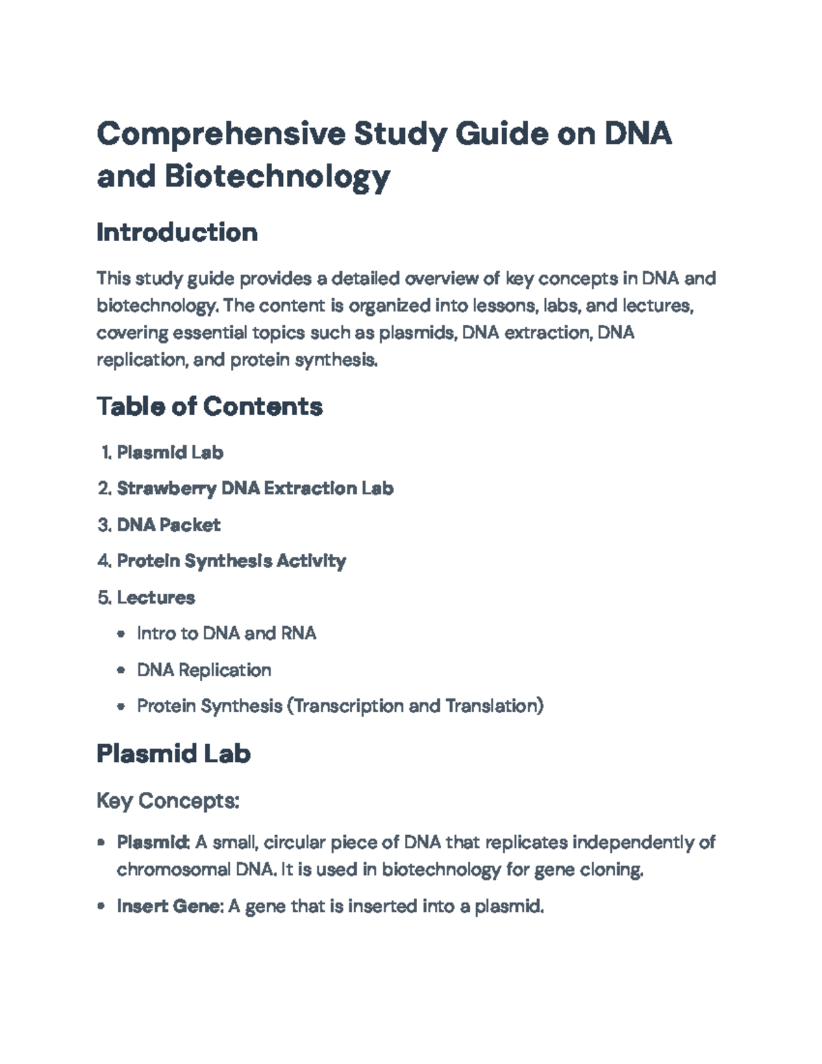 Comprehensive Study Guide on DNA & Biotech (BIO 101) - Comprehensive ...