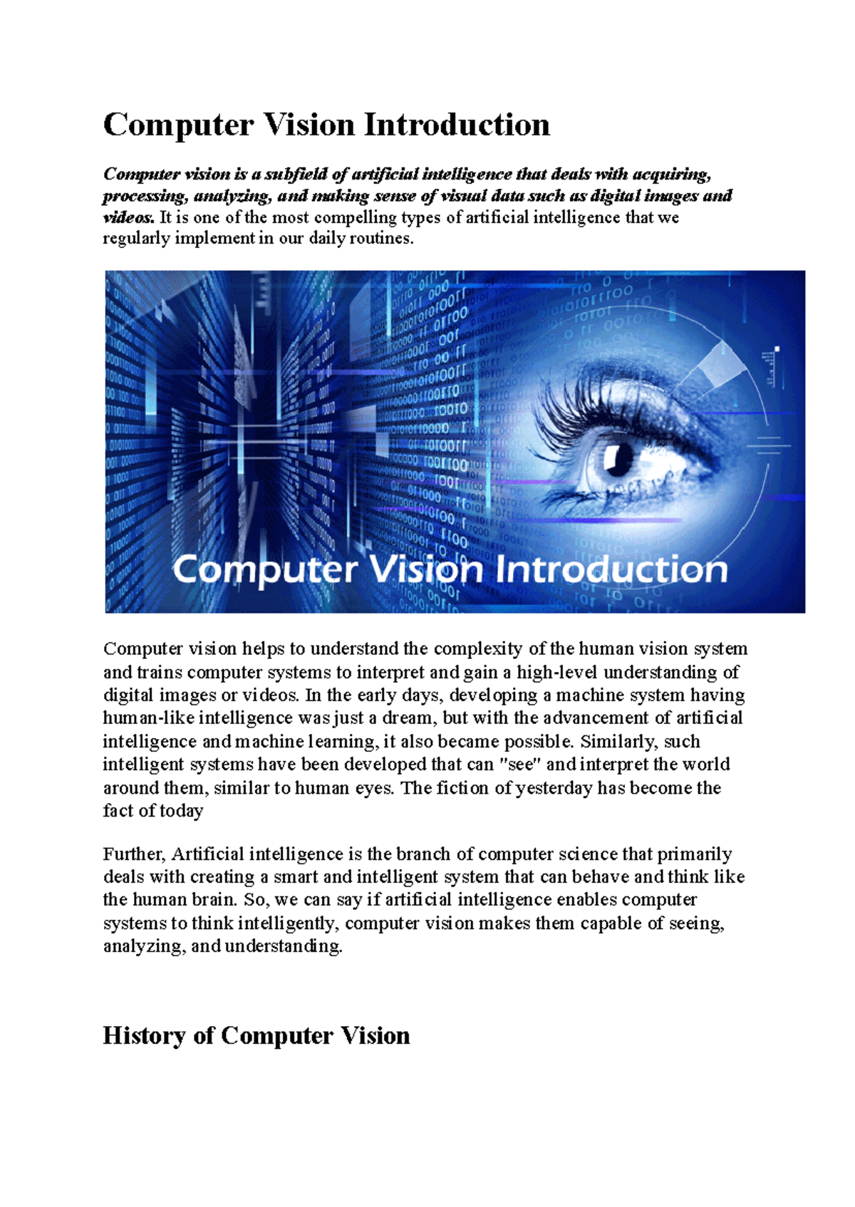 Introduction to Computer Vision: Concepts and Applications - Studocu