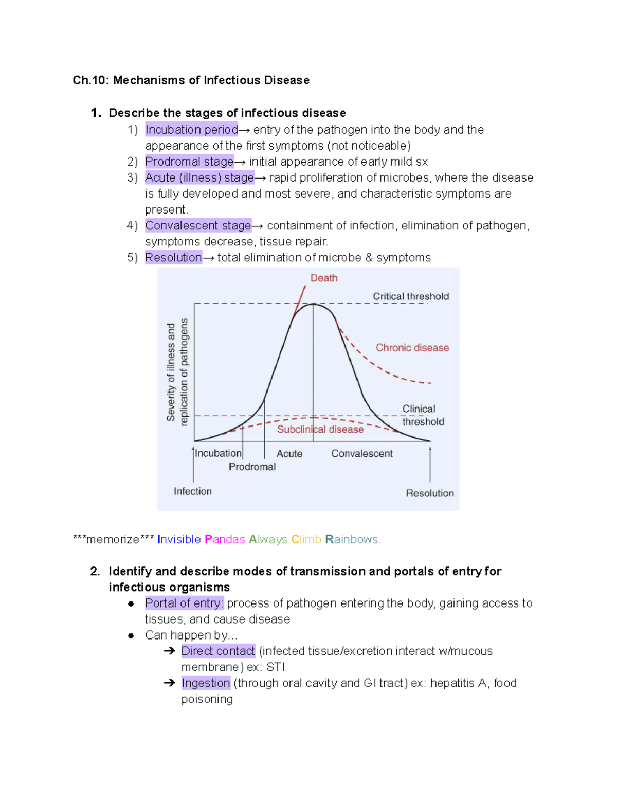 Ch. 10: Mechanisms of Infectious Disease and Transmission - Studocu