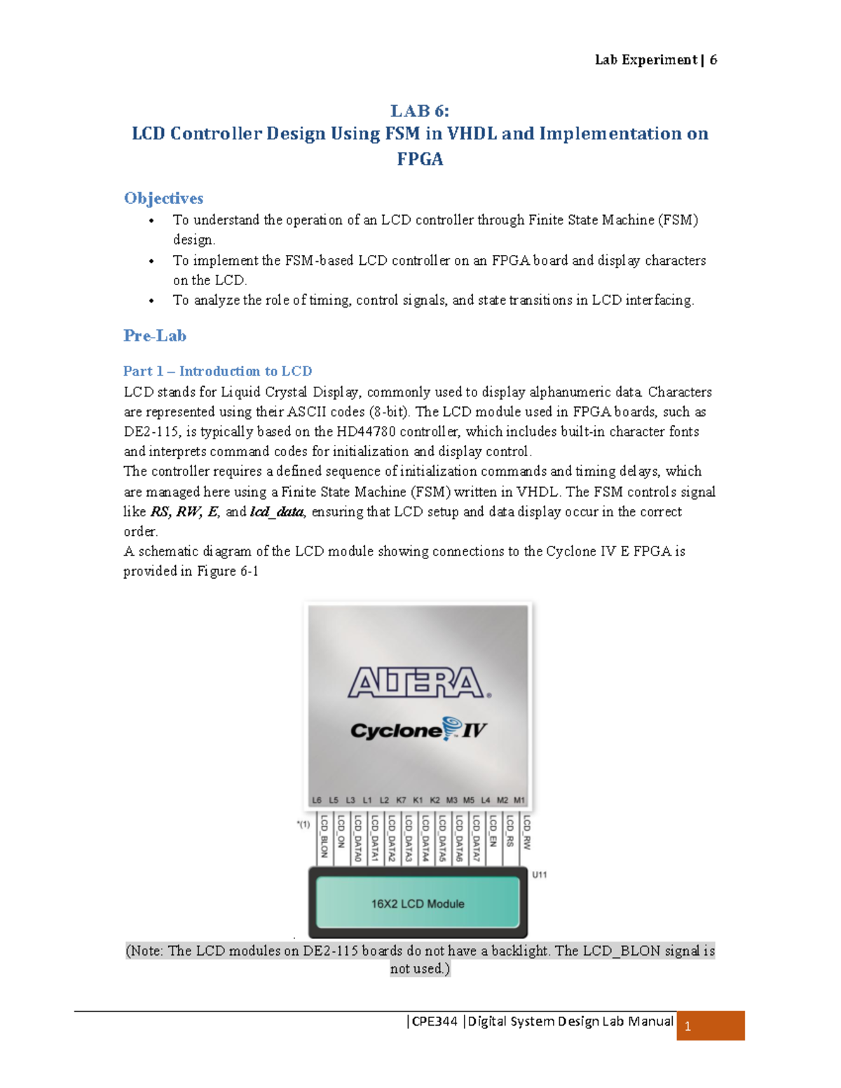 Lab 6: LCD Controller Design Using FSM in VHDL for FPGA Implementation ...