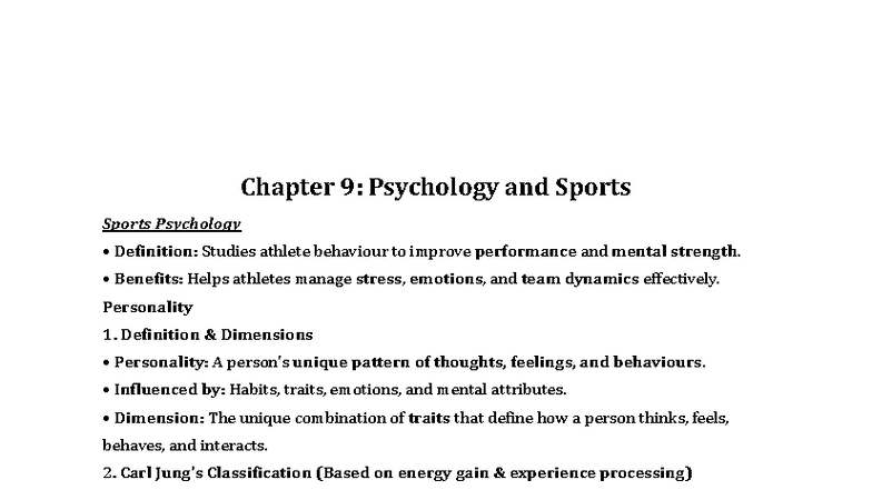 Chapter 9: Psychology and Sports - Understanding Athlete Behavior - Studocu