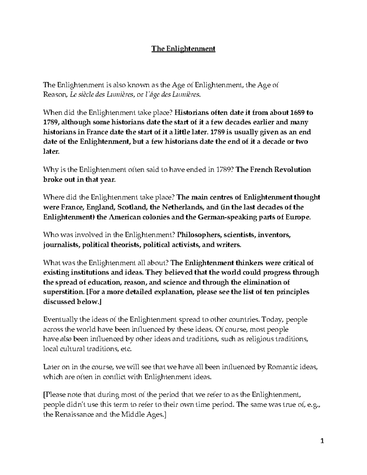 The Enlightenment: Key Concepts and Historical Context - Studocu