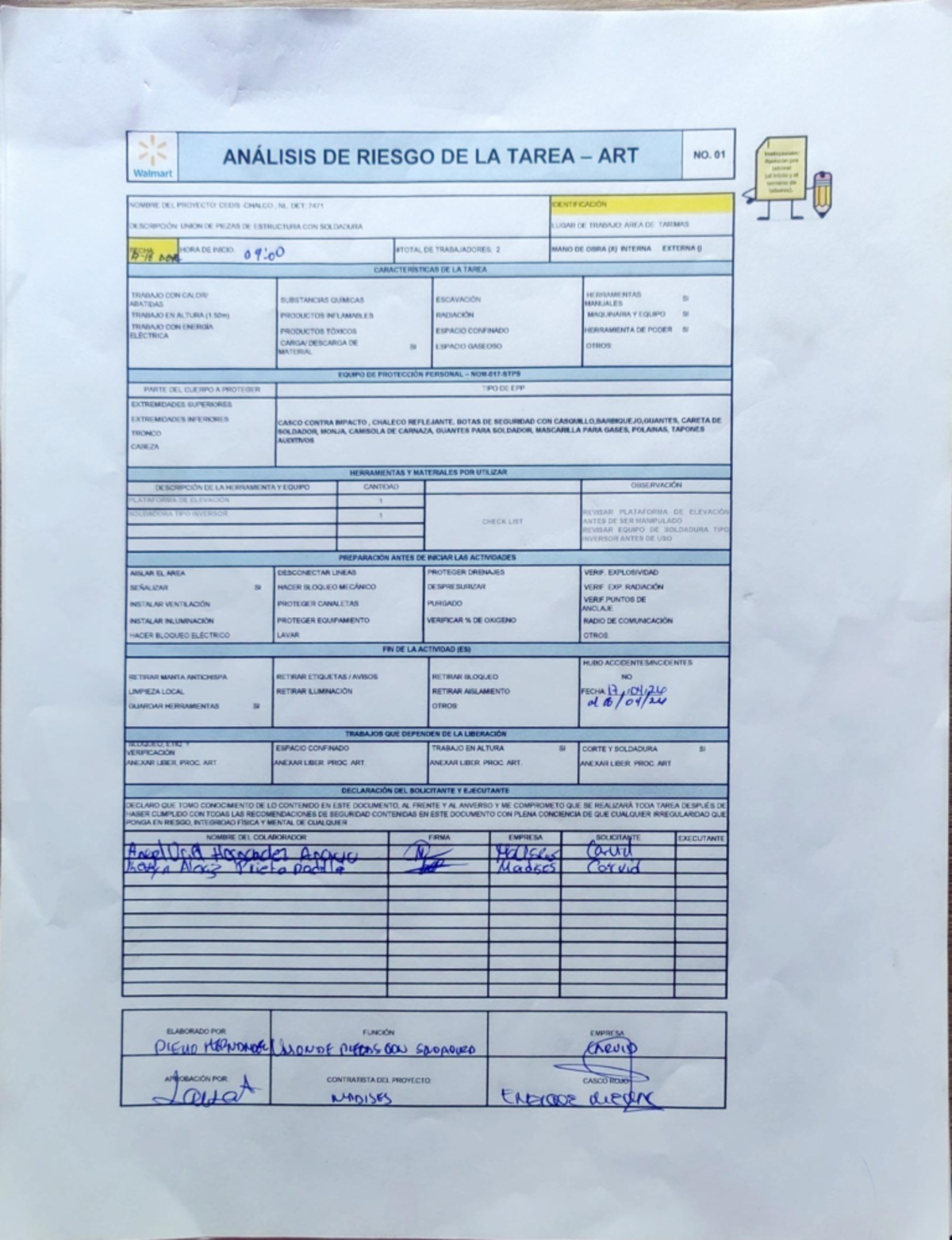 Walmart Análisis de Riesgo de la Tarea ART NO. 01 - Trabajo en Altura ...