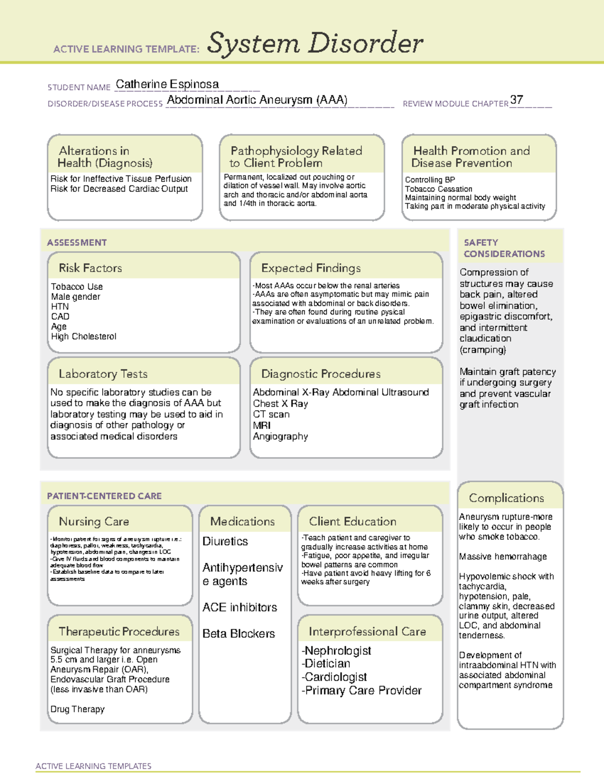 AAA System Disorder: Abdominal Aortic Aneurysm Active Learning Template ...