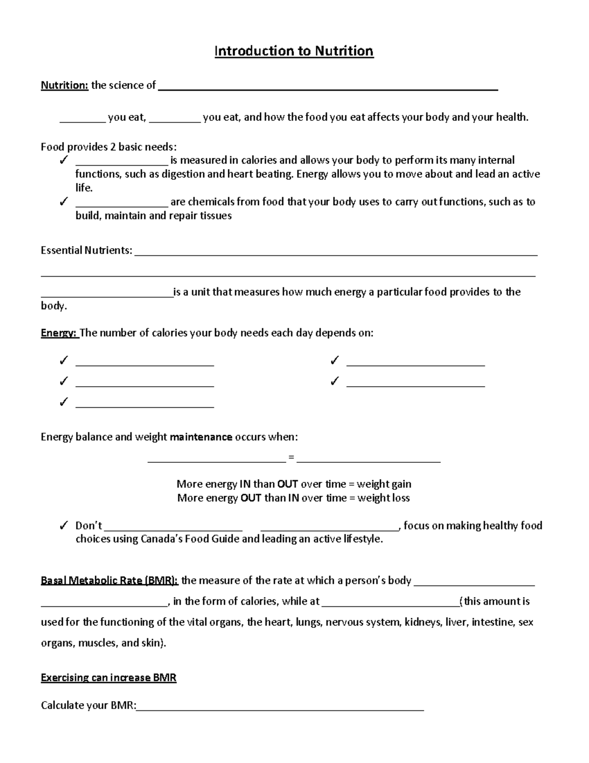 Copy of Nutrition Note-2 - Introduction to Nutrition Nutrition: the ...