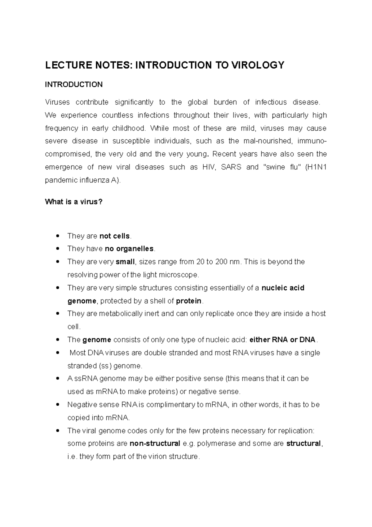 Virology Lecture Notes 2021 Lecture Notes Introduction To Virology