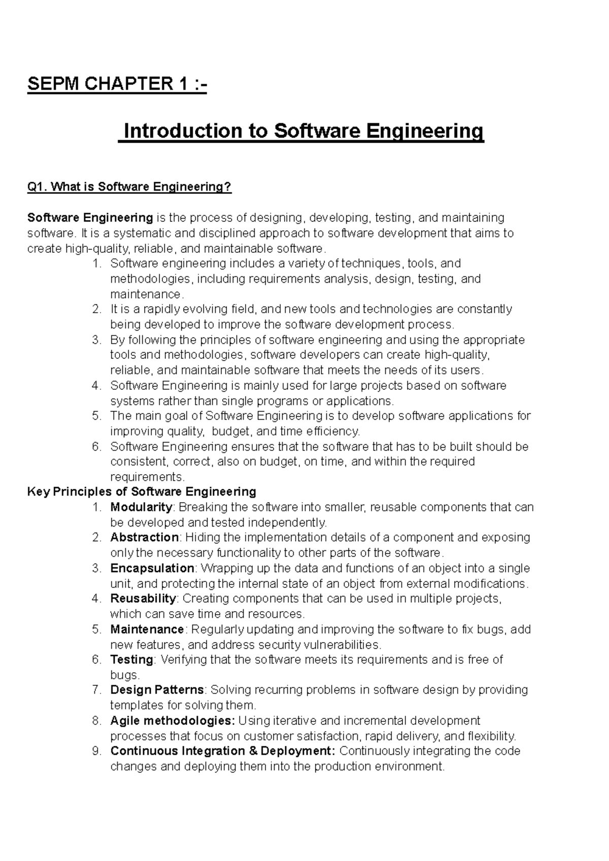 SEPM CHAPTER 1 - Introduction to Software Engineering Concepts - Studocu