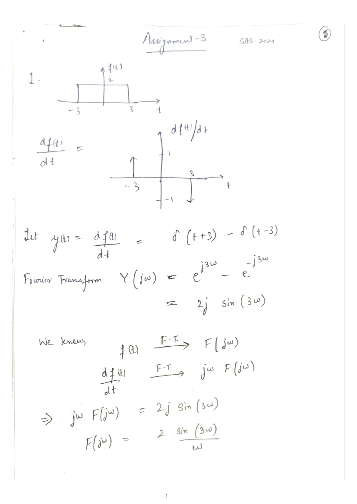 Sol Assignment 3 - SAS-2024: Fourier Transform Concepts and Applications - Studocu