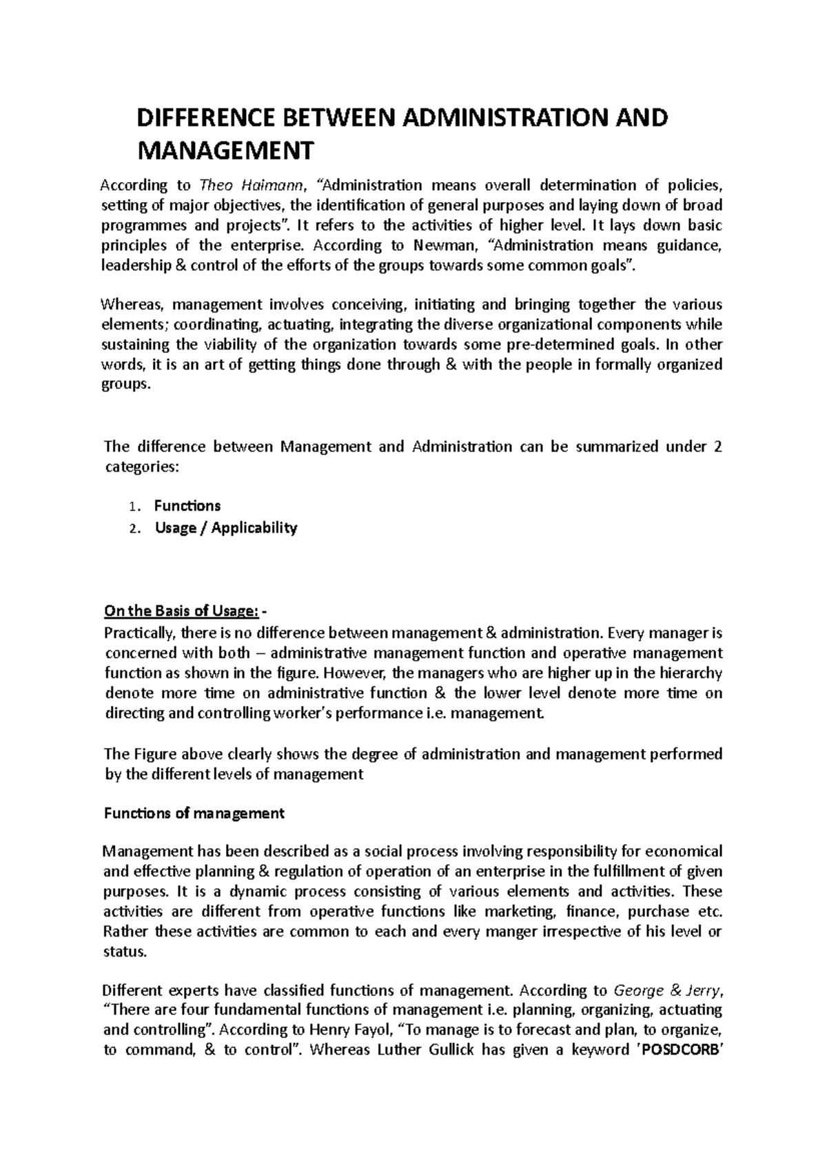 Understanding the Distinction Between Administration & Management - Studocu