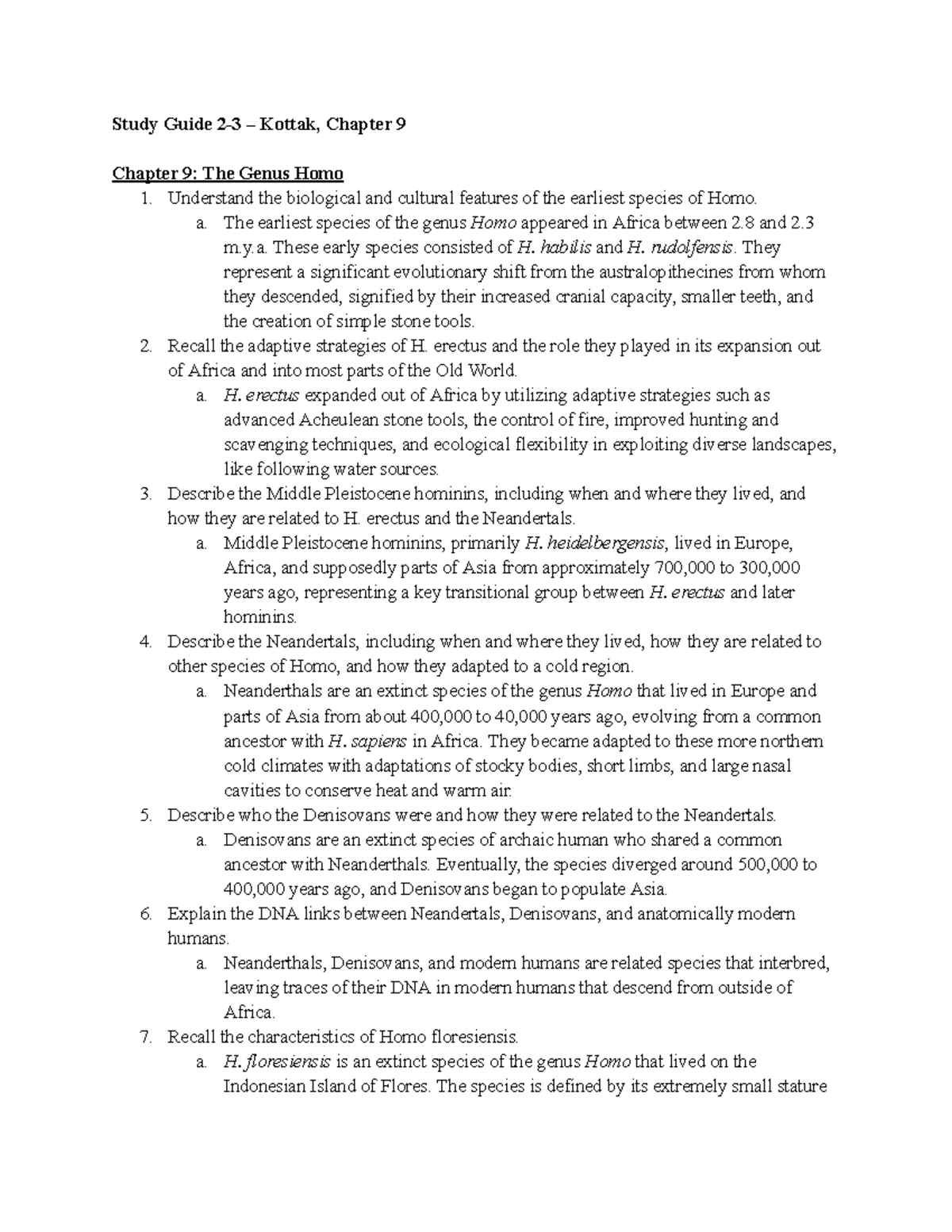 Study Guide 2-3: Kottak, Chapter 9 - The Genus Homo Overview - Studocu