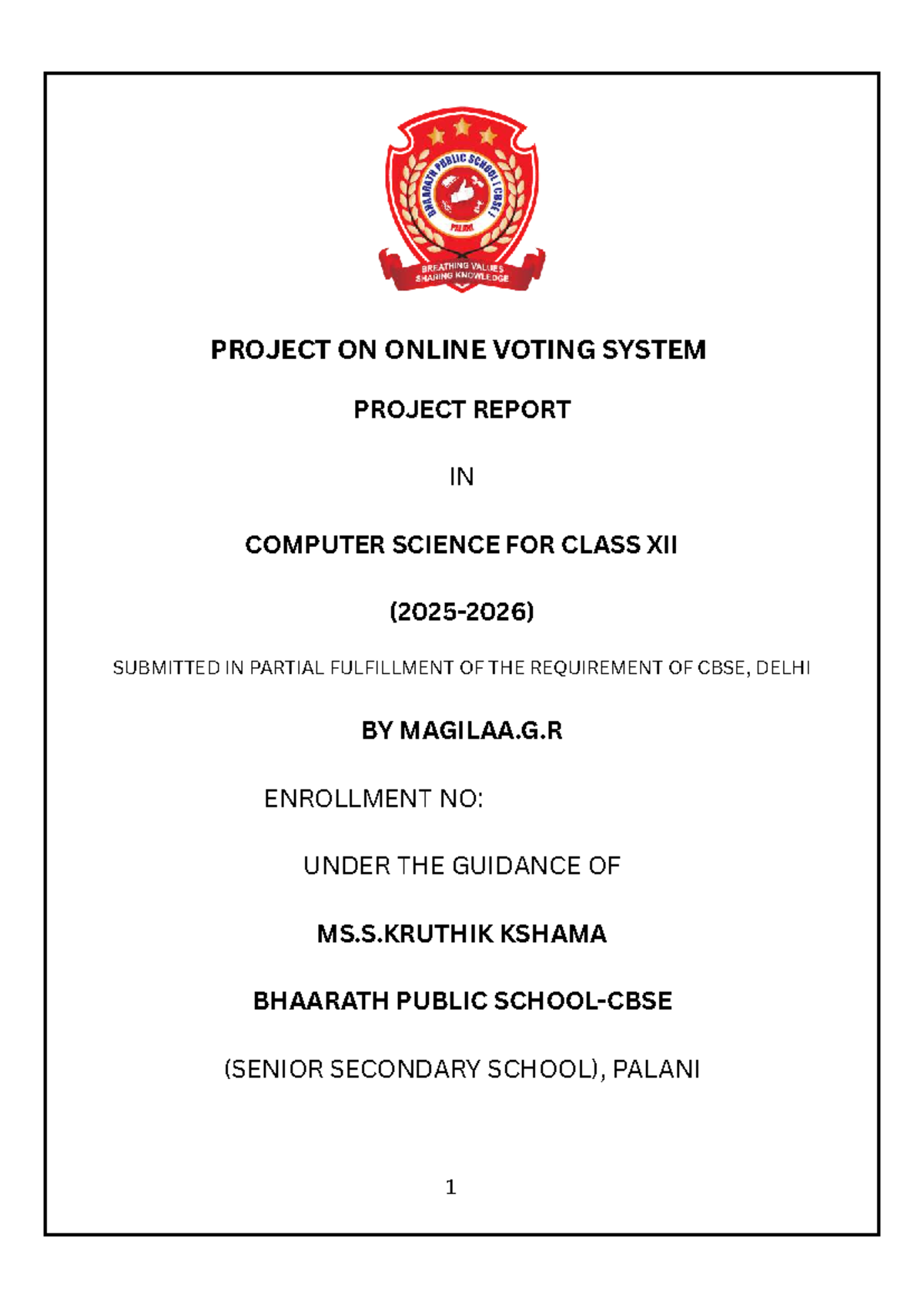 CS Project: Online Voting System Report for Class XII - Studocu