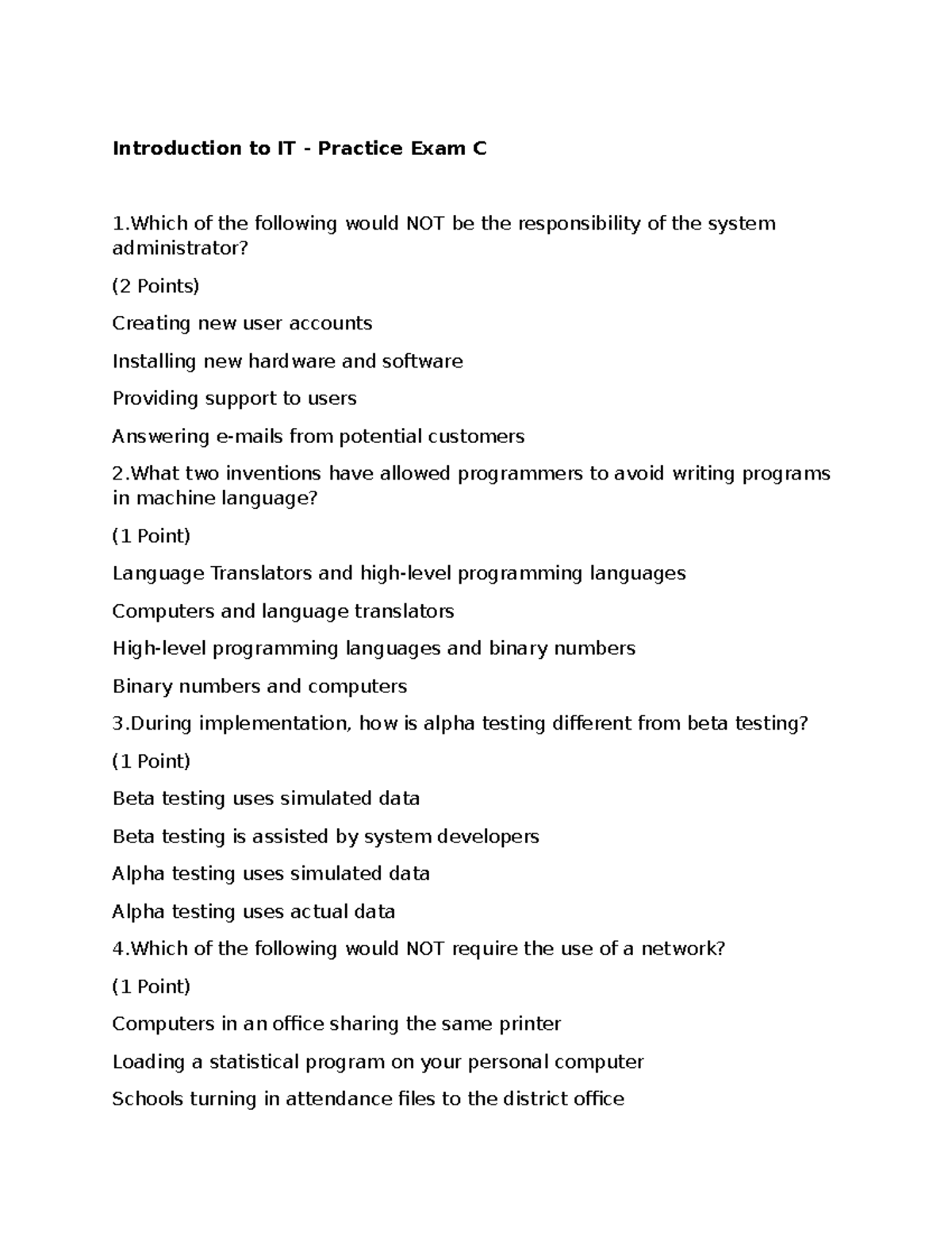 Introduction to IT Practice Exam C: Key Concepts and Questions - Studocu