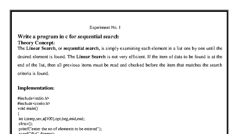 BCS-553 DAA Lab Manual: C Programs for Searching & Sorting - Studocu