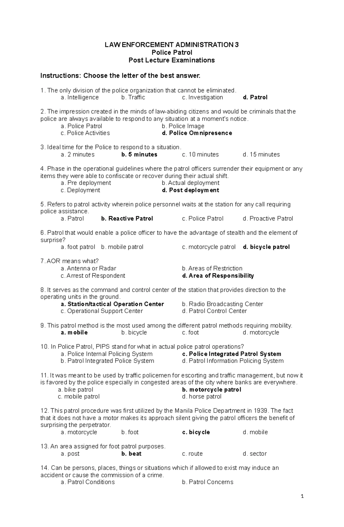 LAW ENFORCEMENT ADMINISTRATION 6 Comparative Police System Post-Lecture ...