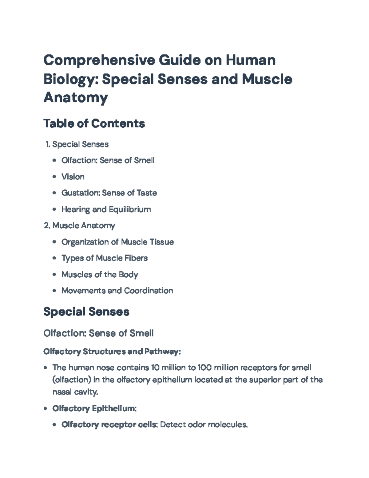 Comprehensive Human Biology Notes: Special Senses & Muscle Anatomy ...