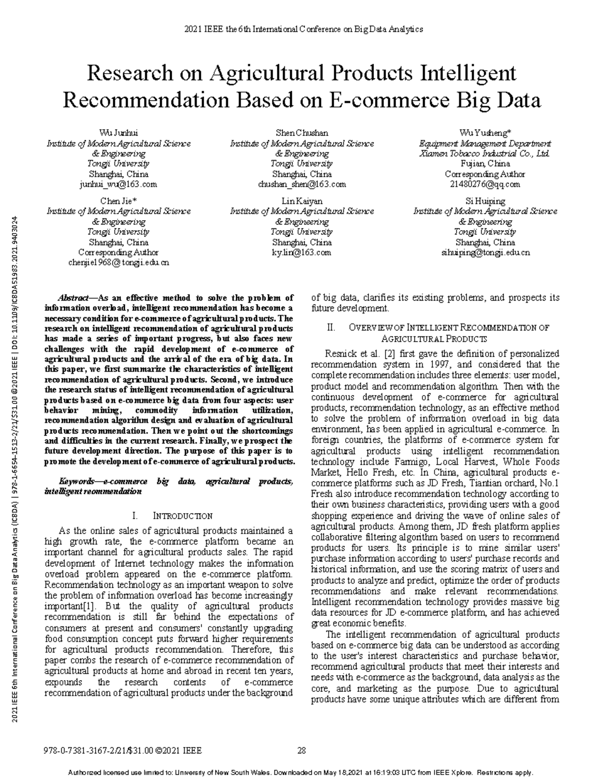 Paper 3 2021 - asdfghj - Research on Agricultural Products Intelligent ...