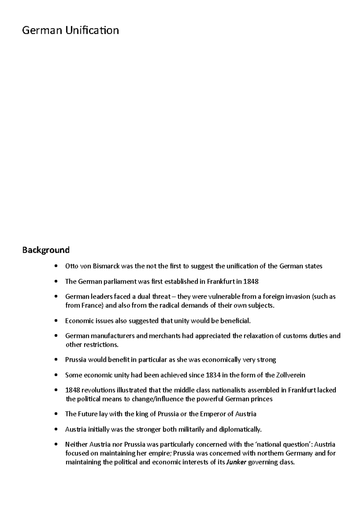 German Unification: Key Points & Challenges (HIST 201 Lecture Notes ...