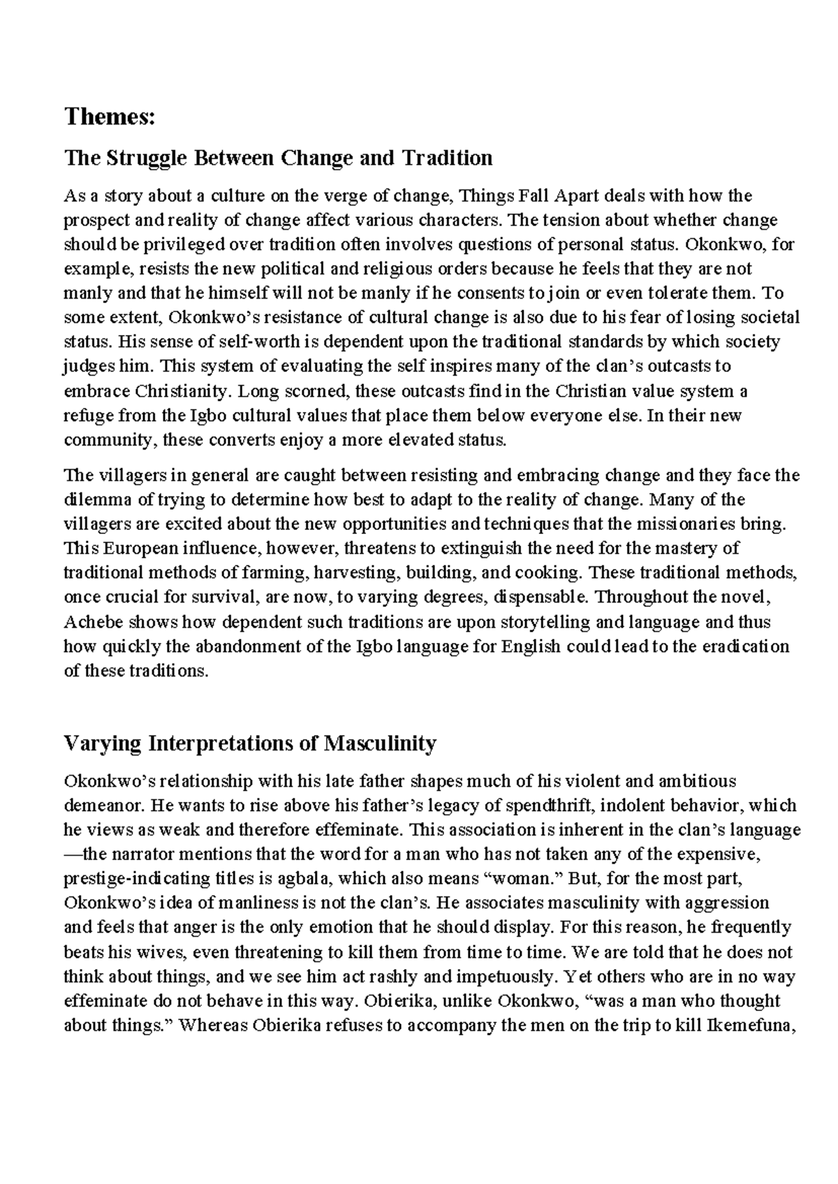 Themes of Change and Tradition in Things Fall Apart (ENG 101) - Studocu