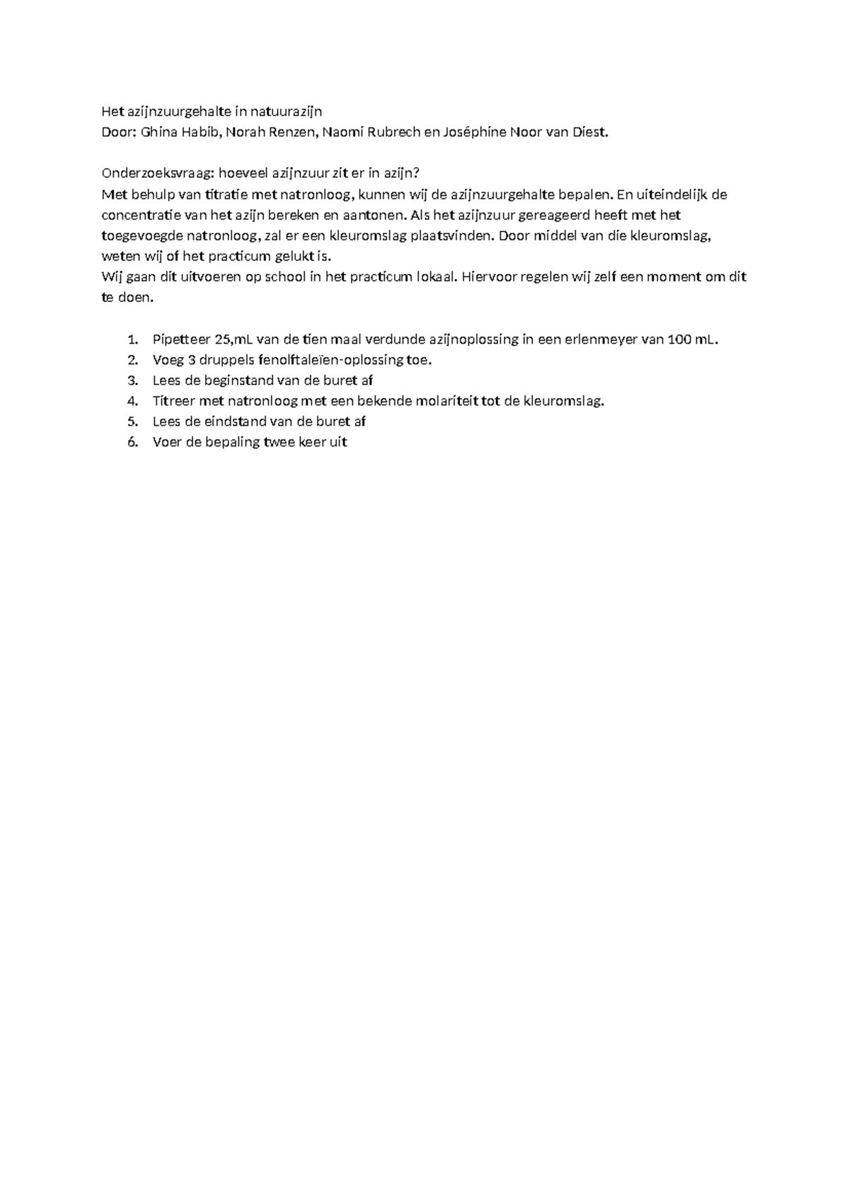Bepaling van Azijnzuurgehalte in Natuurazijn: Titratie Practicum ...