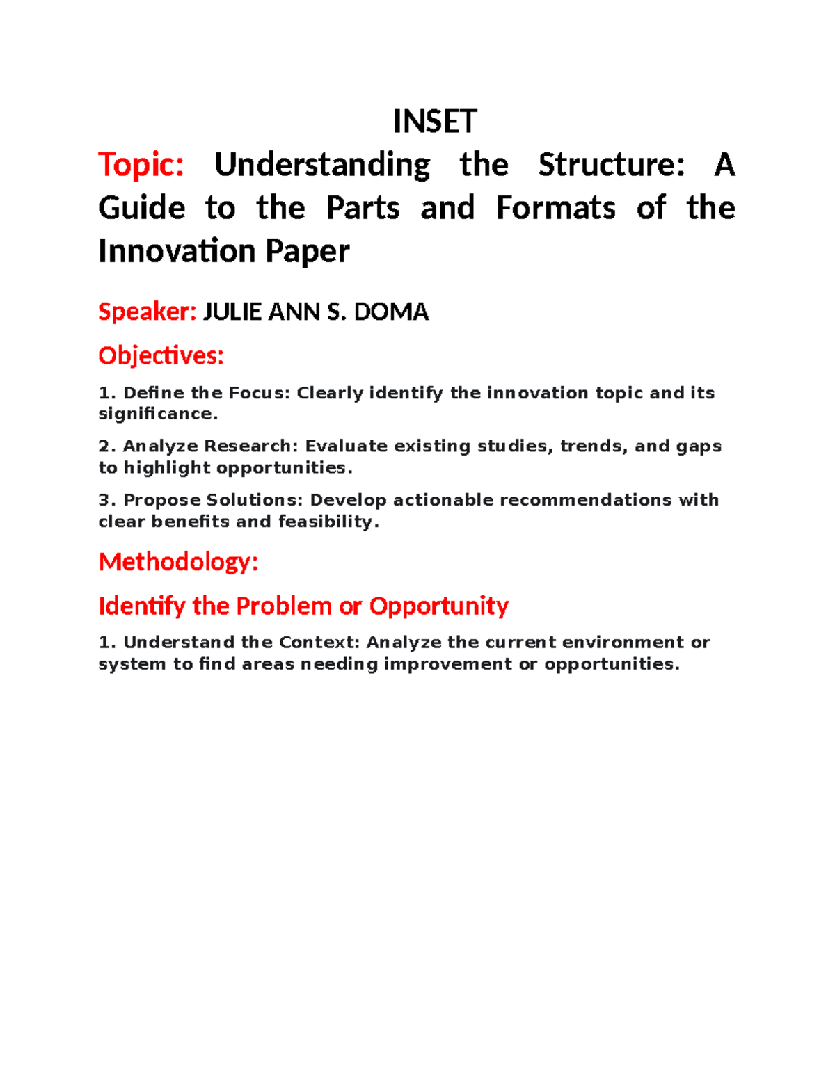 Inset topic Julie Ann S. Doma - INSET Topic: Understanding the ...