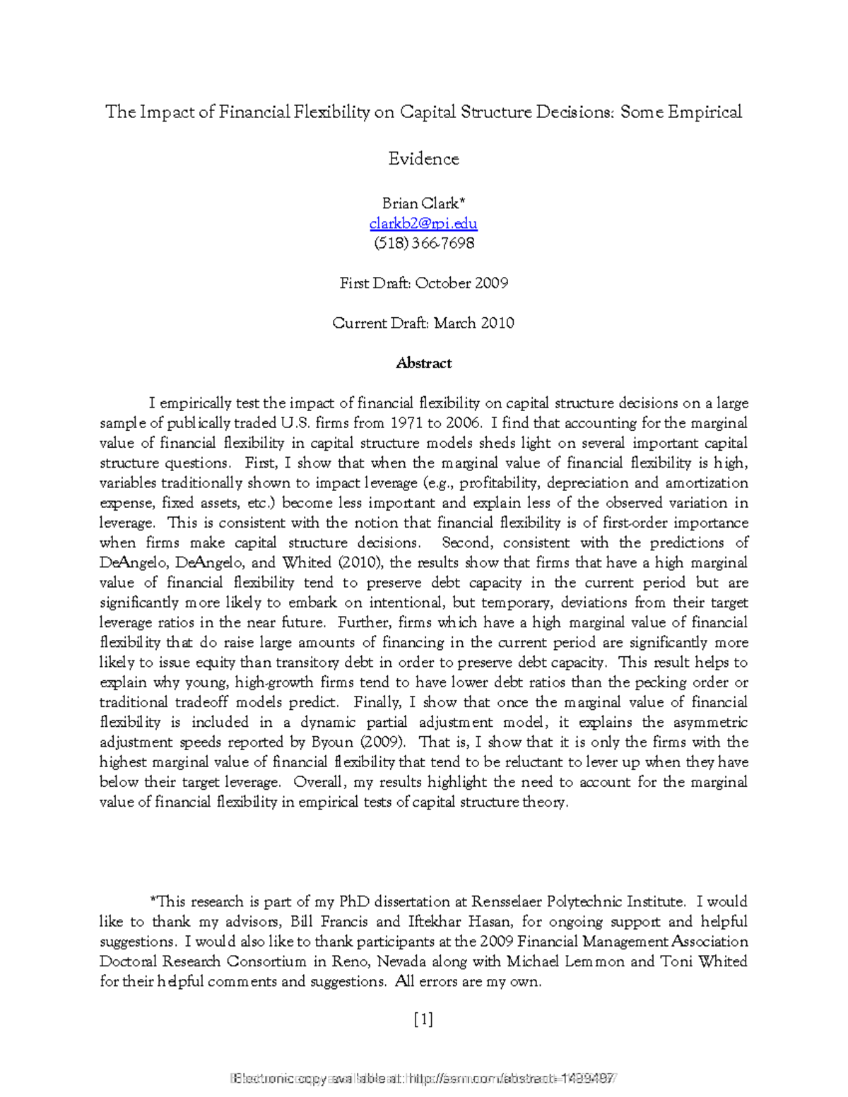 The Impact of Financial Flexibility on Capital Structure Decisions (518 ...