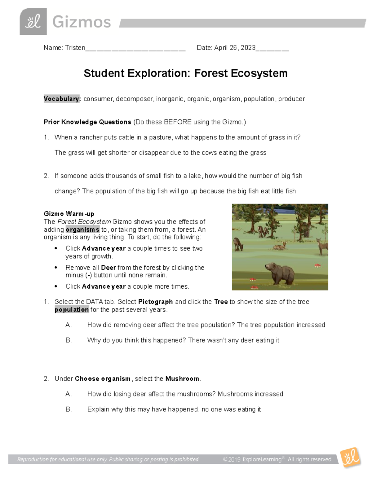 Forest Ecosystem SE - Answer Key for Student Exploration Activity - Studocu