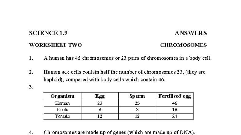 SCIENCE 1.9 Chromosomes & DNA Answers Worksheet - Studocu
