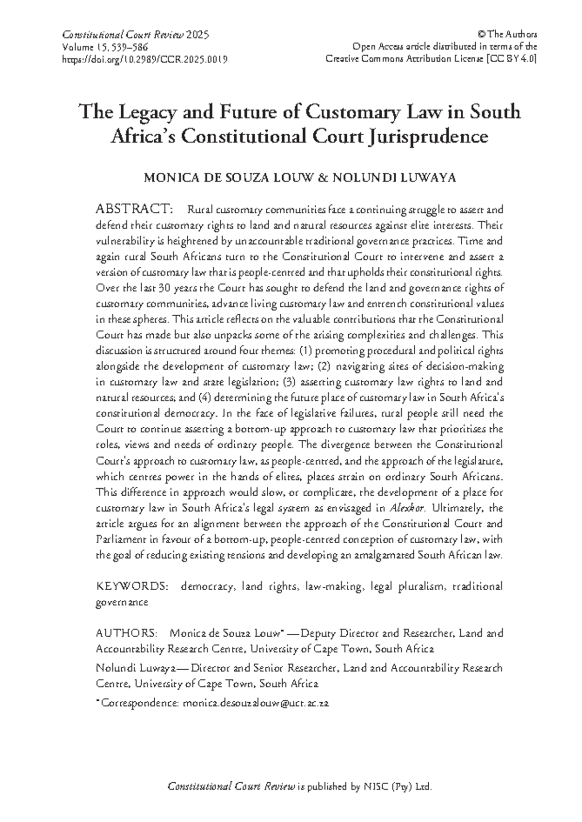 Constitutional Court Review 2025: Legacy and Future of Customary Law in ...