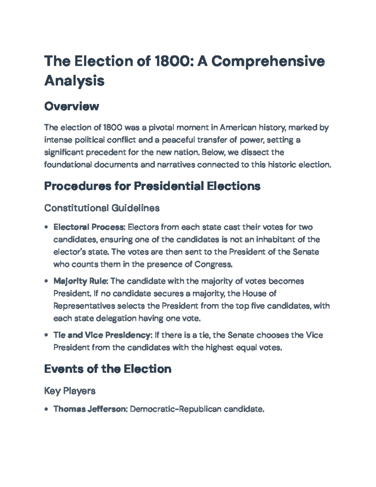 Analysis of the 1800 Election: Peaceful Power Transfer & Impact - The ...
