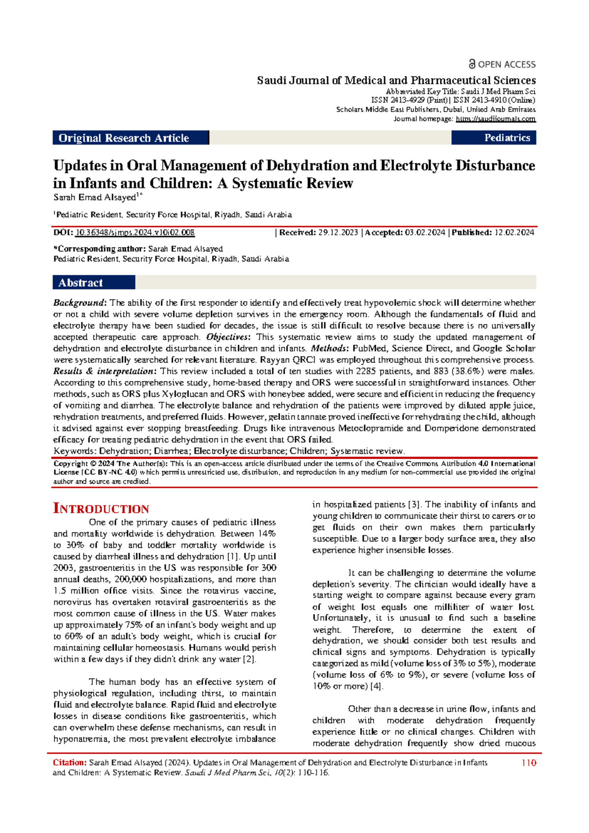SJMPS 10(2): Systematic Review on Pediatric Dehydration Management ...