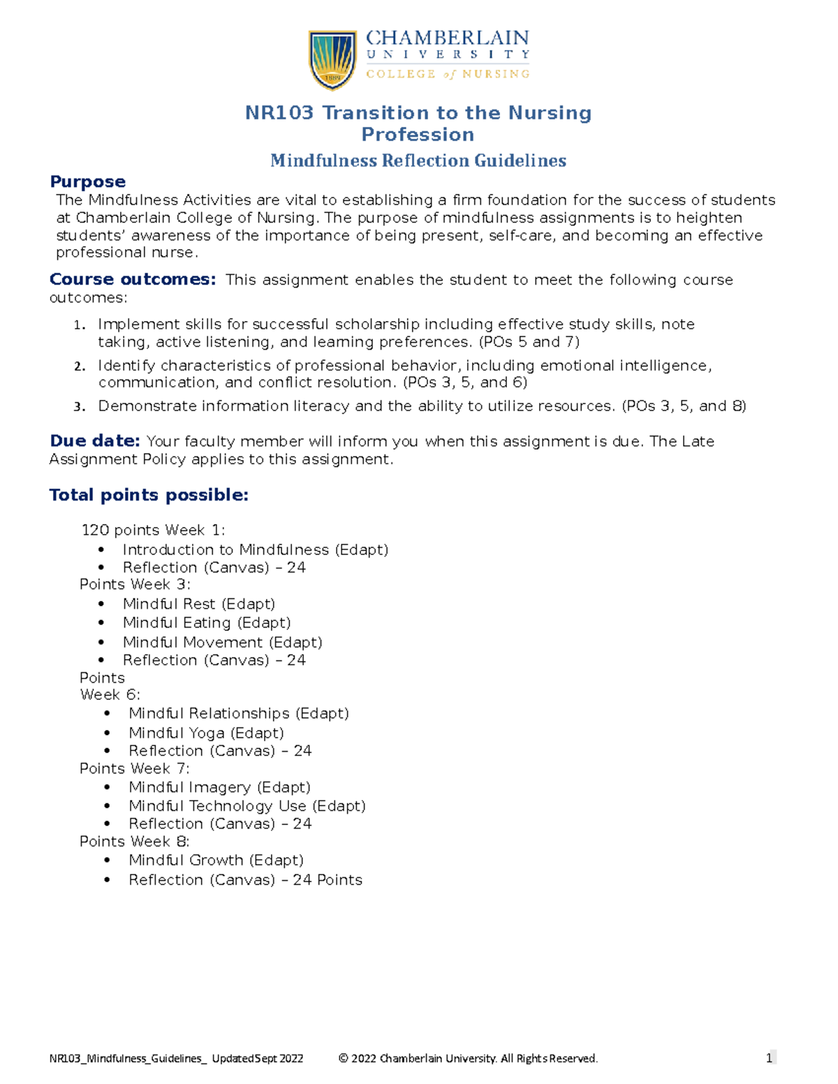 NR103 Mindfulness Reflection Guidelines - Updated Sept 2022 - Studocu