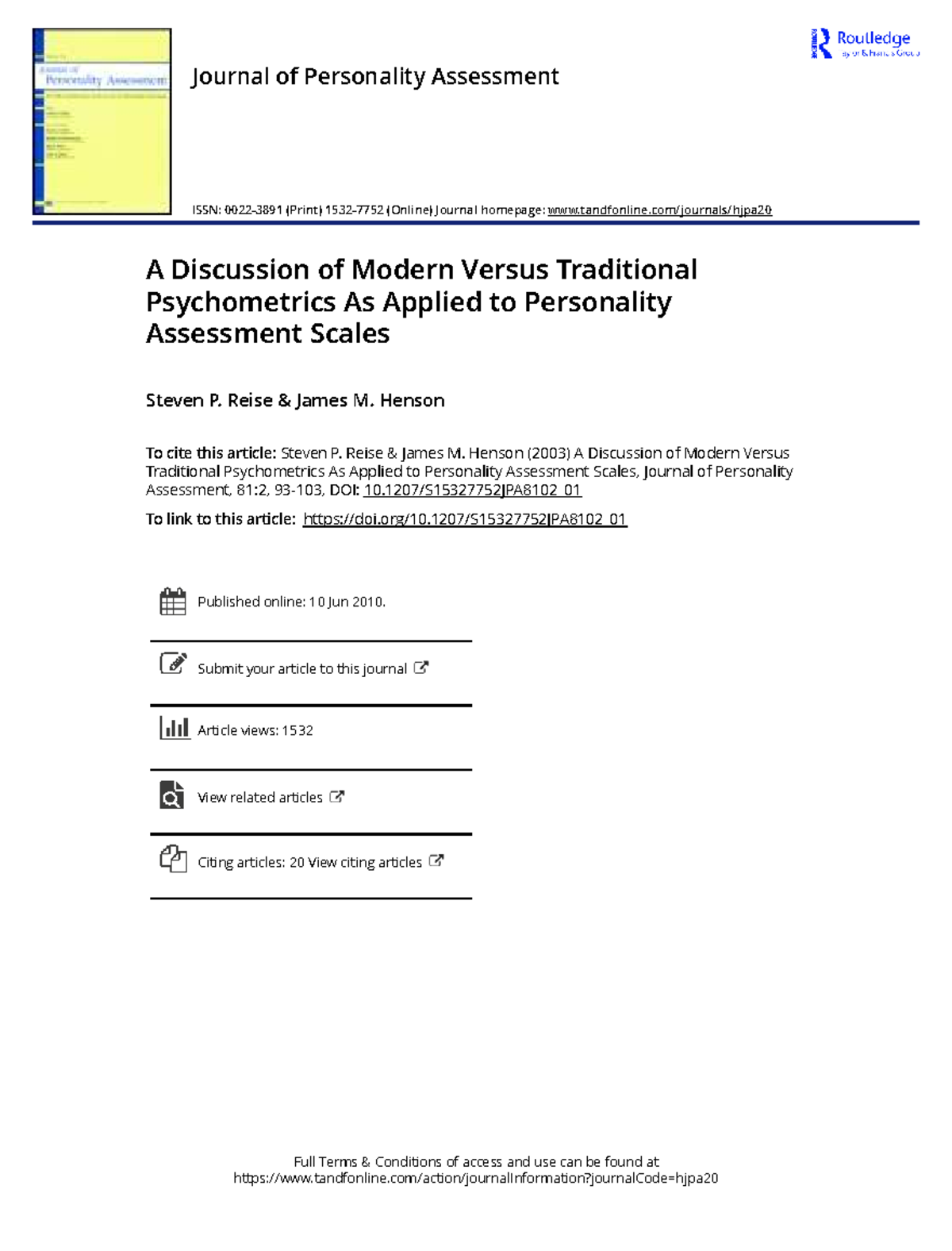 Modern vs. Traditional Psychometrics in Personality Assessment - Studocu
