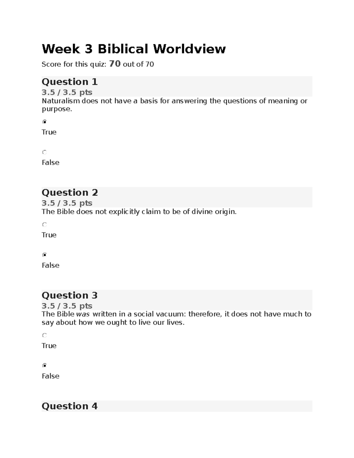 Week 3 Quiz: Understanding the Biblical Worldview (70/70 Score) - Studocu