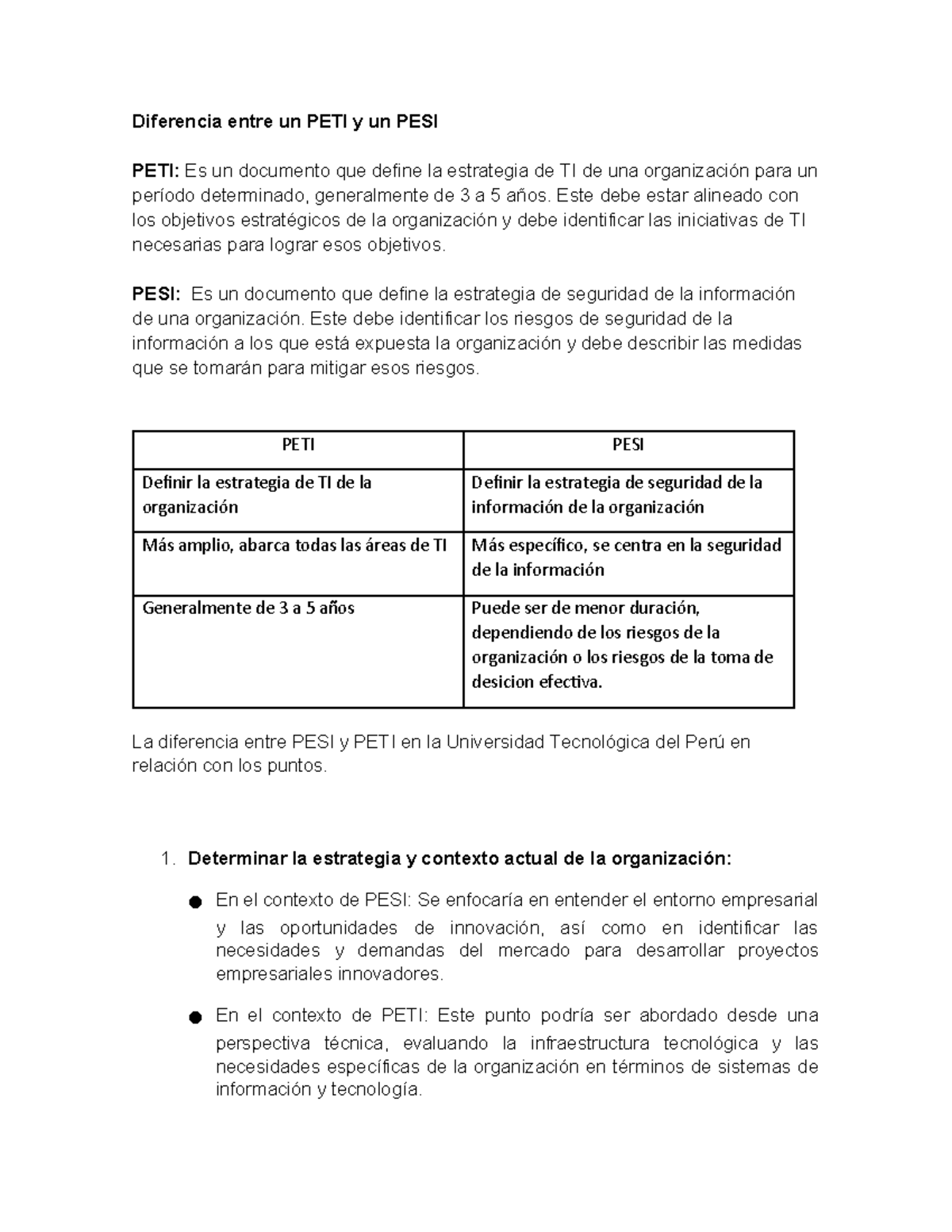 Diferencias Clave entre PETI y PESI en Estrategia de TI - Studocu