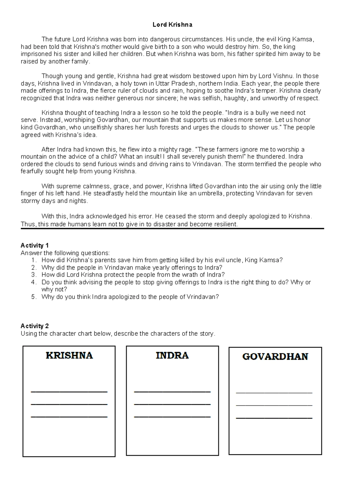Anansi: Reading Materials for English 8 - Story Analysis - Studocu
