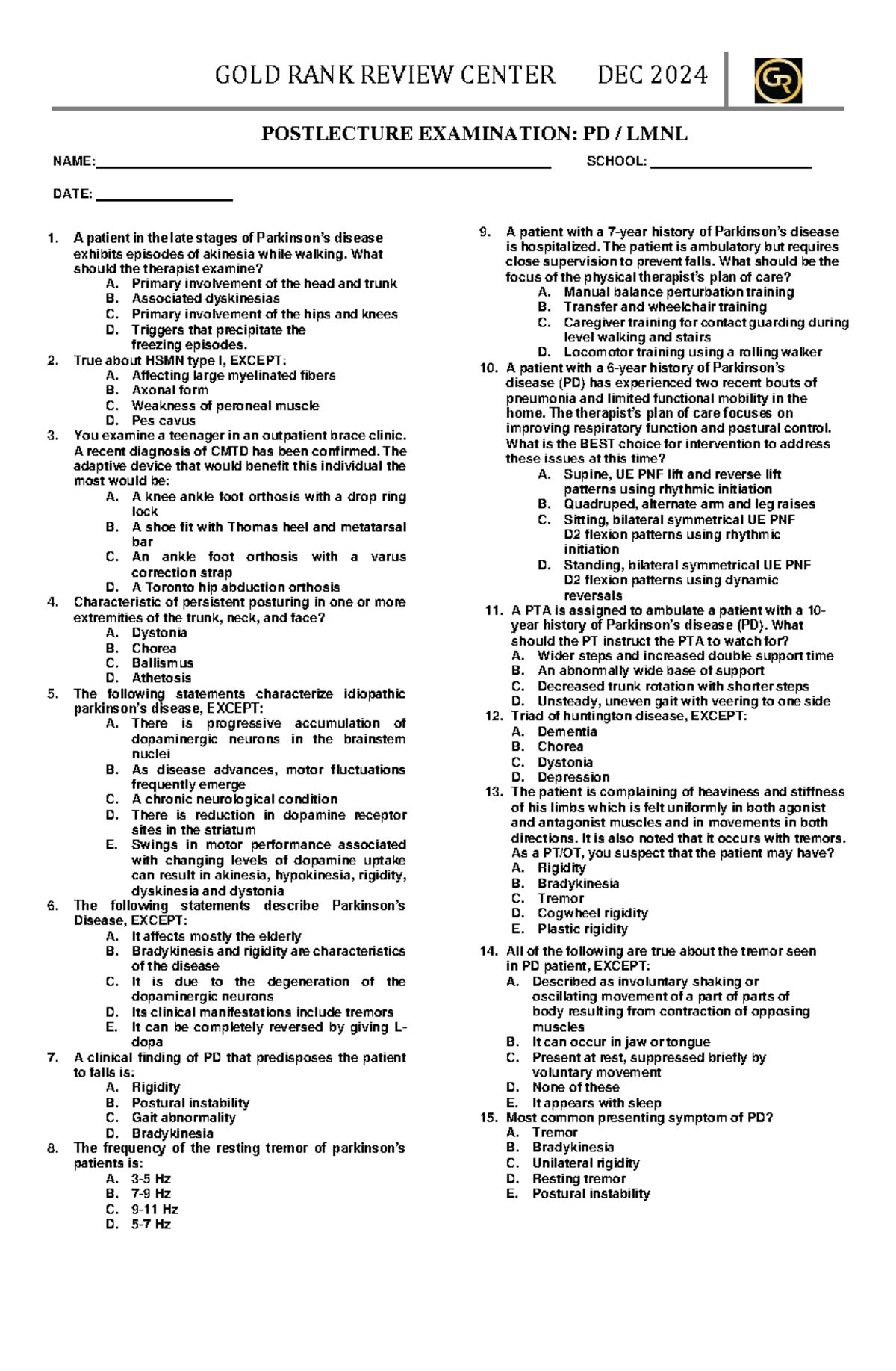 PD - LMNL Post Test Review: December 2024 Examination Insights - Studocu
