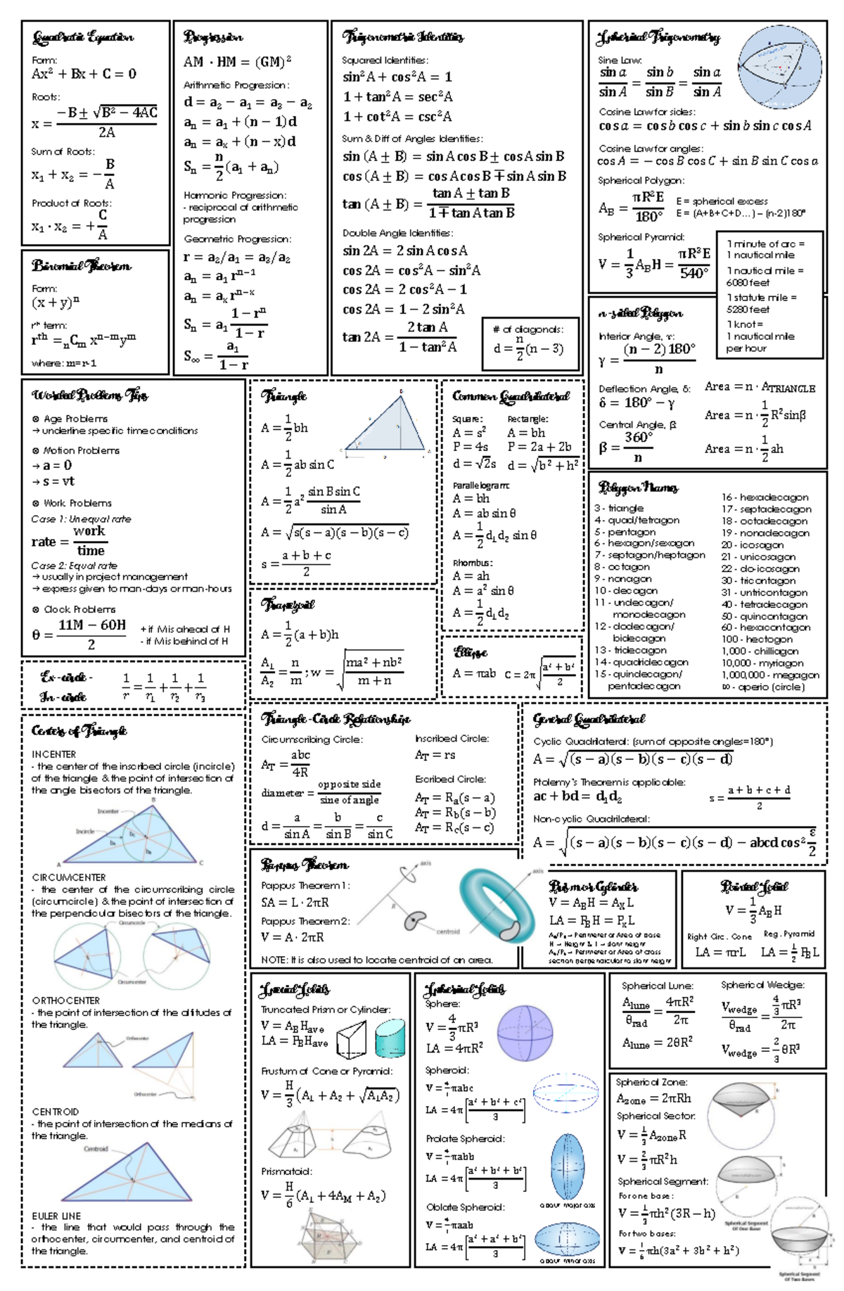 All CE Formulas - s Quadratic Equation Form: Ax 2 + Bx + C = 0 Roots: x ...