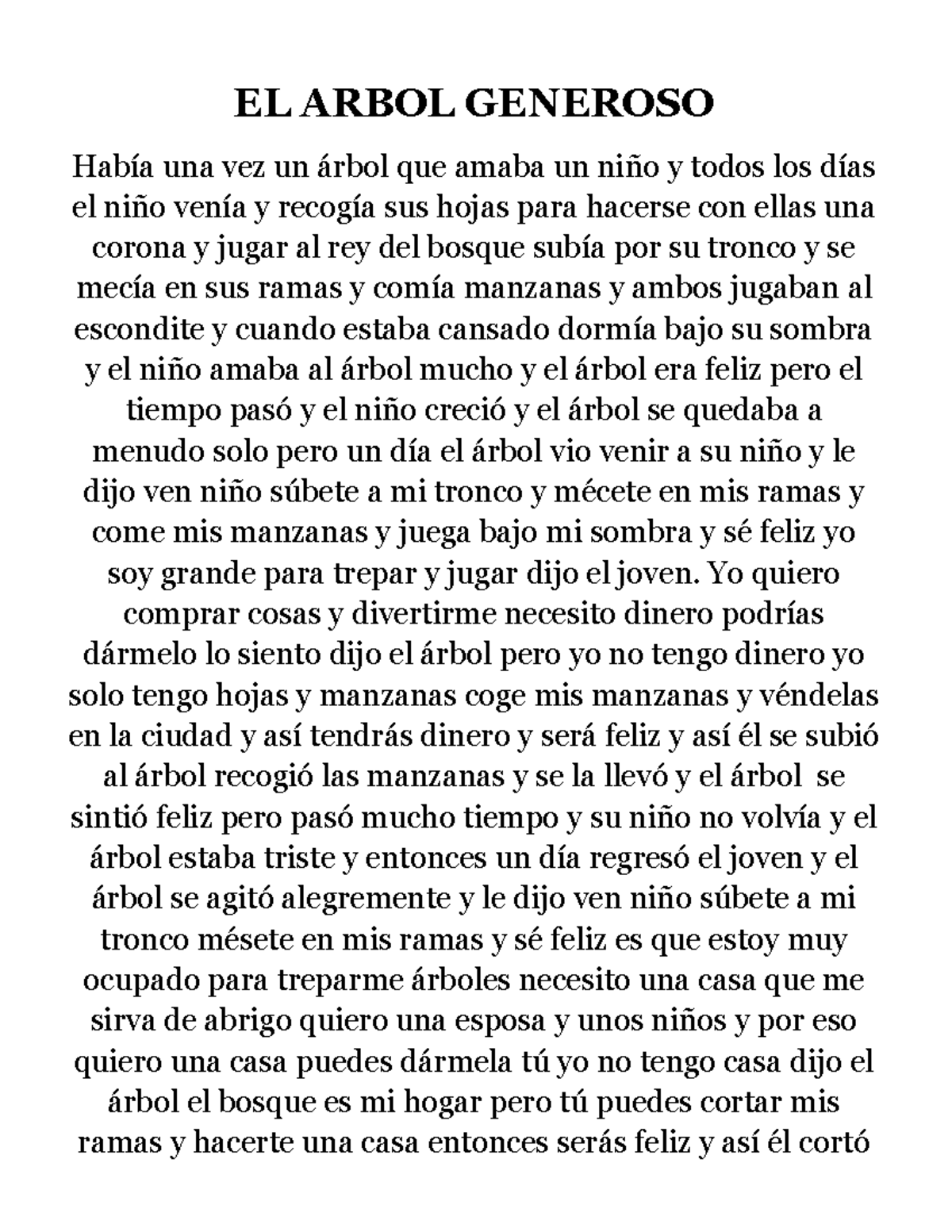 EL ARBOL GENEROSO - Análisis y Mejora del Texto - Studocu