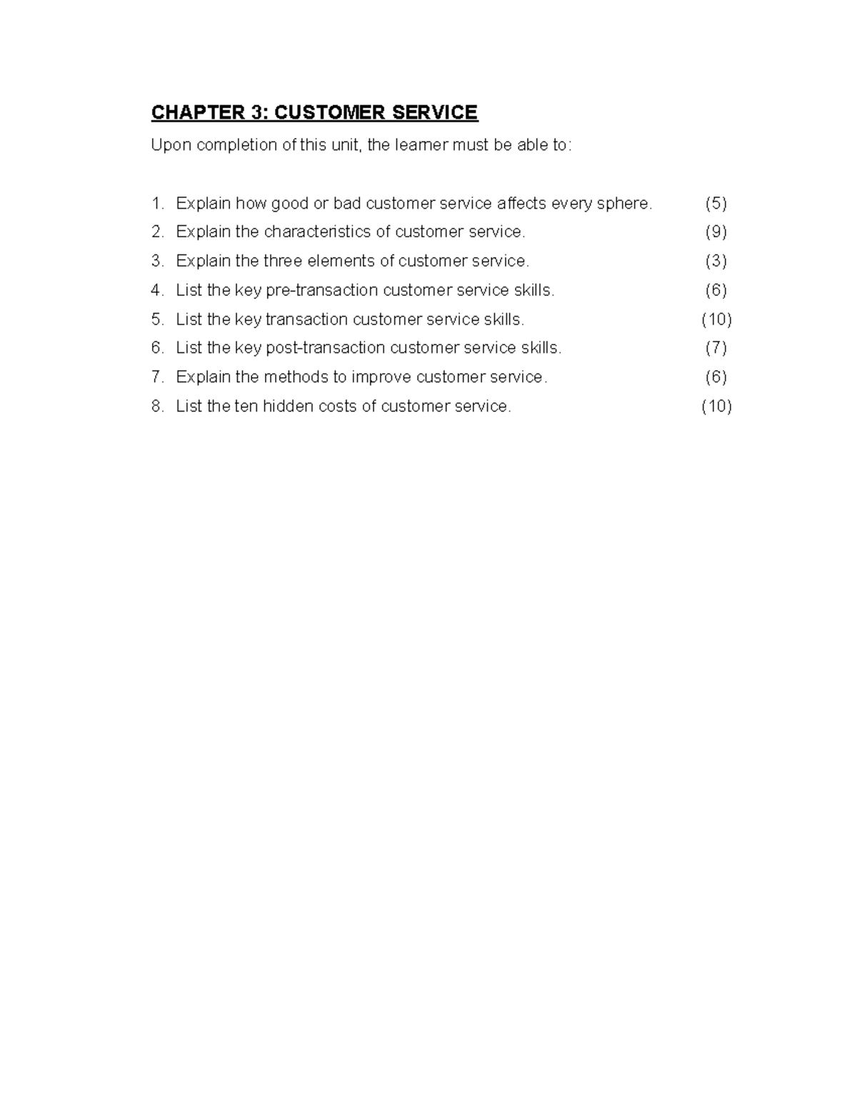 Chapter 3 - CHAPTER 3: CUSTOMER SERVICE Upon completion of this unit ...
