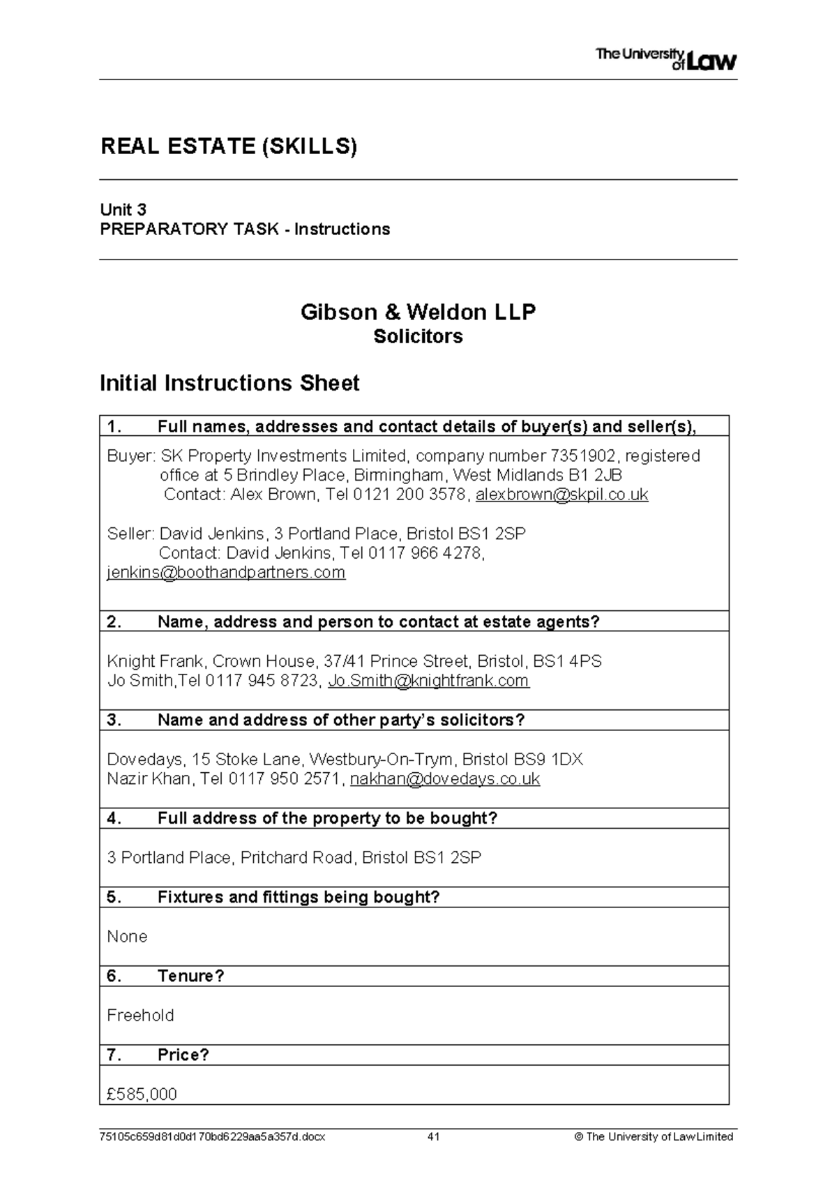 REAL ESTATE (SKILLS) Unit 3 PREPARATORY TASK Instructions - Studocu
