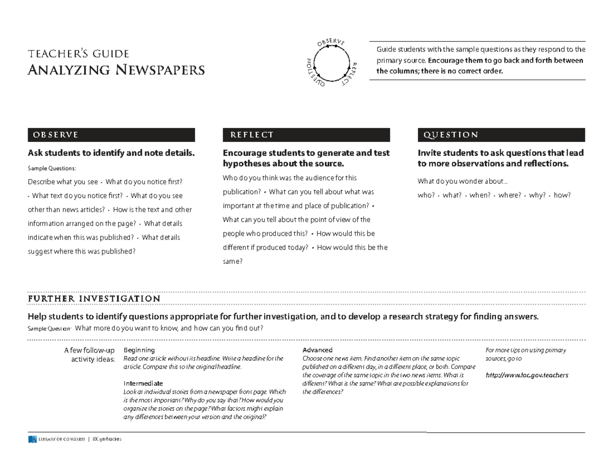 Analyzing Newspapers: Reflection Guide for Students (CT 101) - Studocu