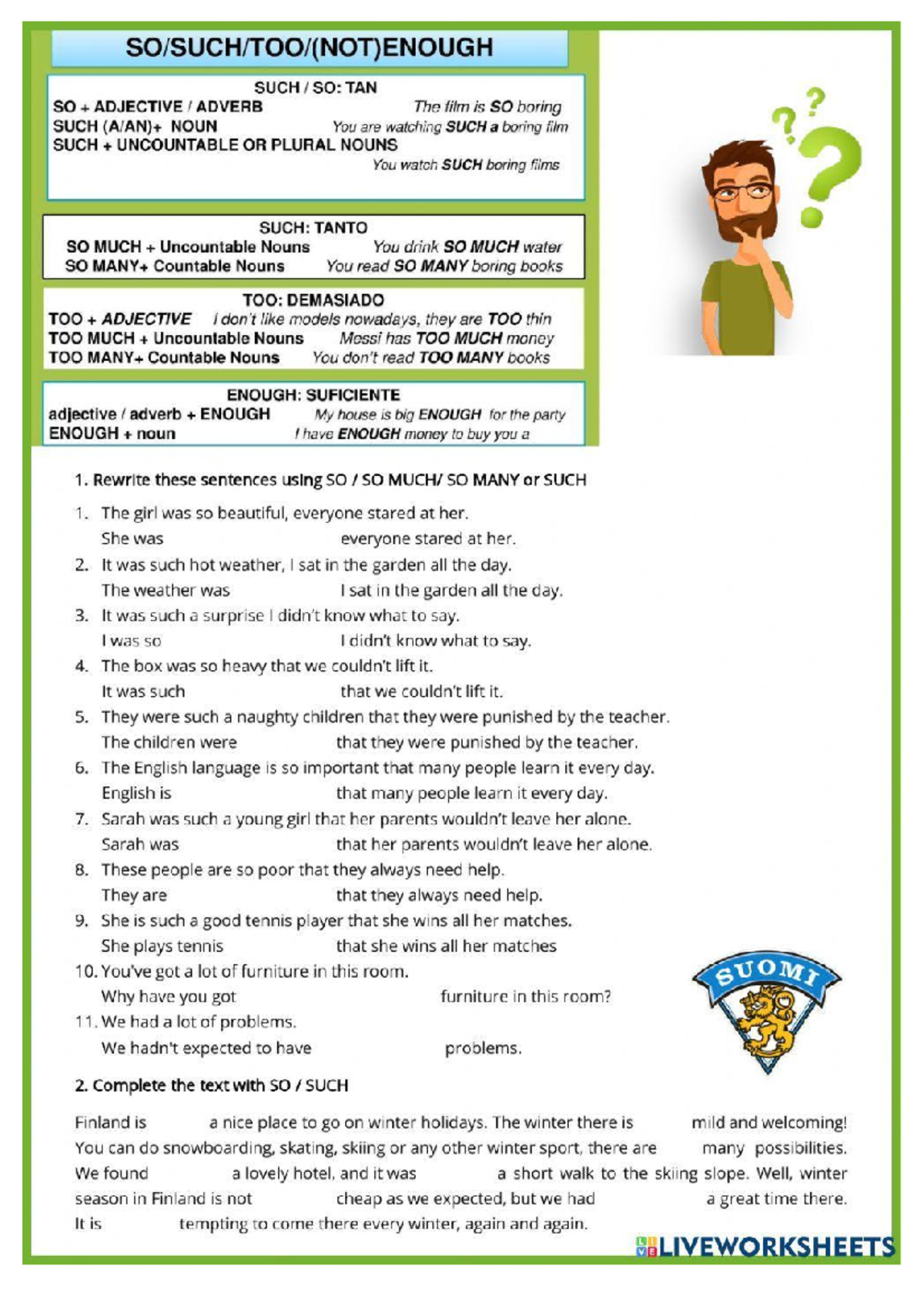 Worksheet 861998 - University A: SO, SUCH, TOO, and ENOUGH Exercises ...